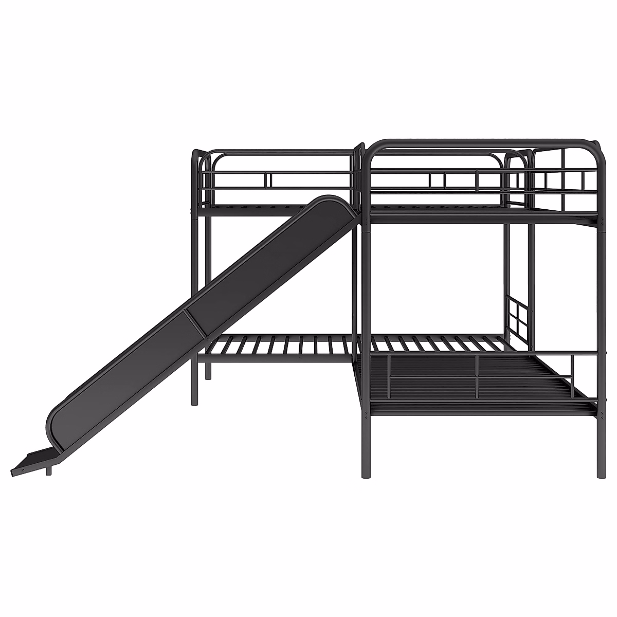 EMKK Quad Bunk Beds with Slide L-Shape Bunk Bed for 4 Twin Over Twin Metal Bunked Frame for Kids Boys Girls Teens,Twin Size L-Shaped Bunk Bed with Slide and Ladder