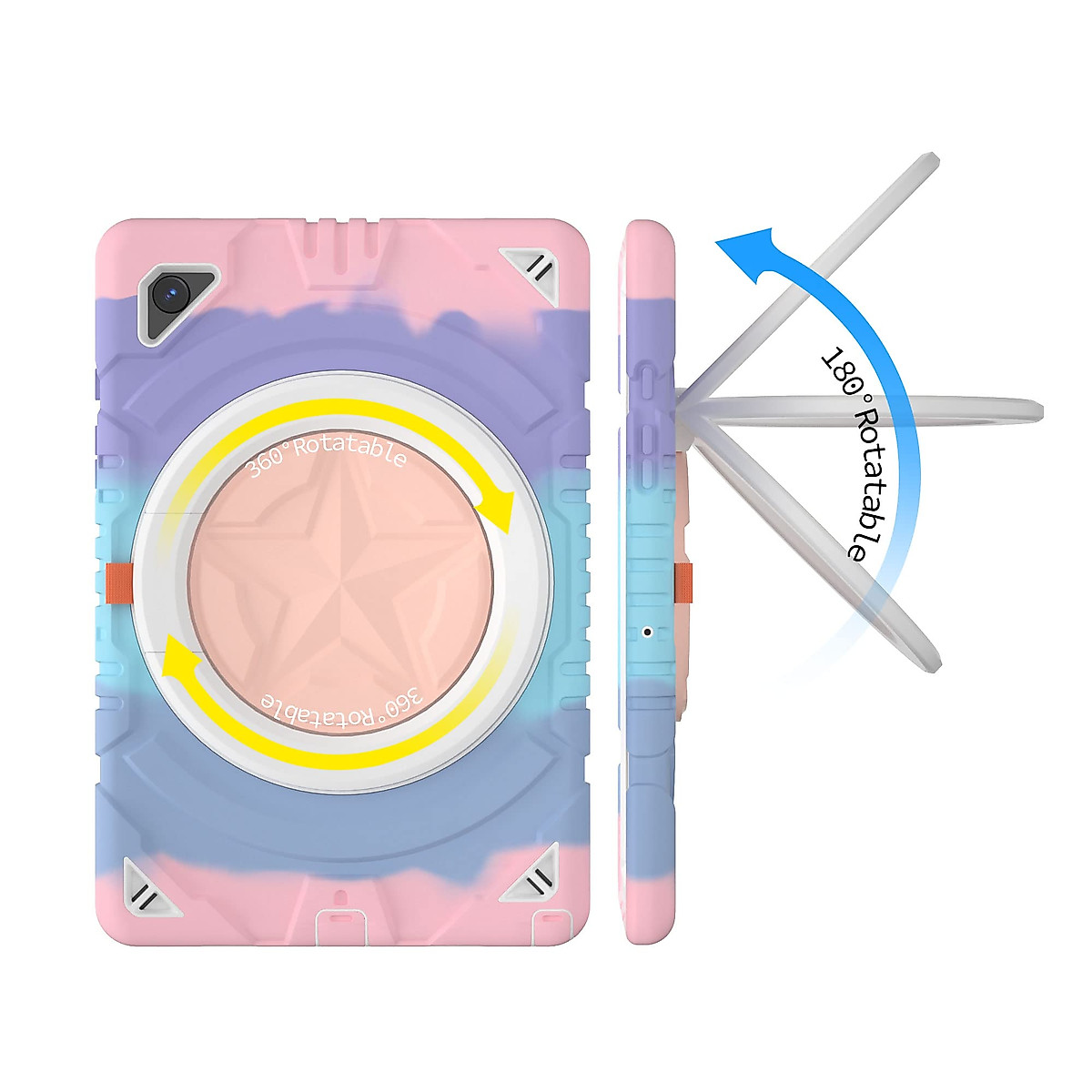 XZC for Samsung Galaxy Tab A8 Case 10.5'' 2022 (SM-X200/X205/X207) Heavy Duty Shockproof Rugged Cover with Rotating Stand/Pencil Holder/Carrying Shoulder Strap (Pink)