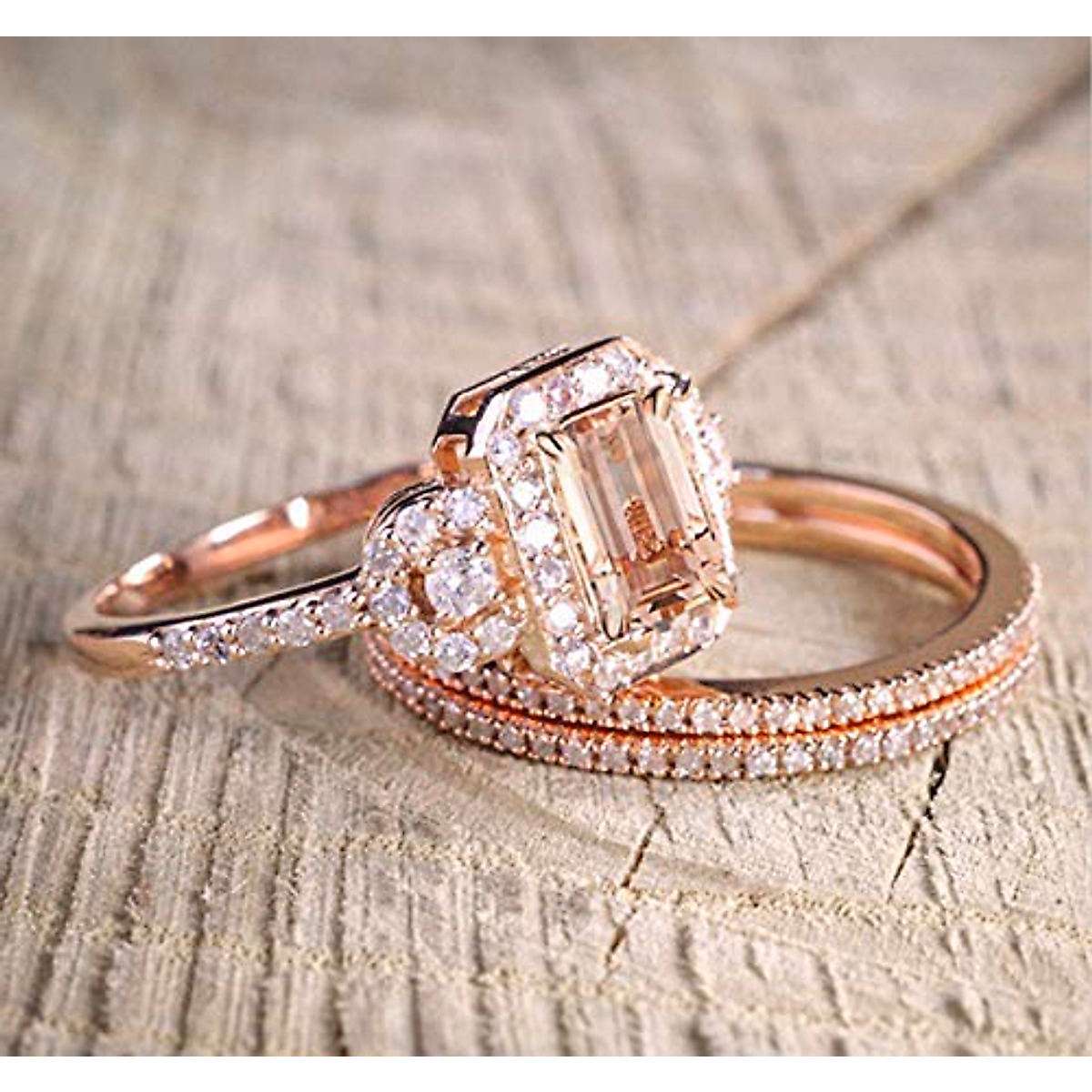 18k Rose Gold Plated Ring Set with Micro-Set Engagement Ring Women (8)