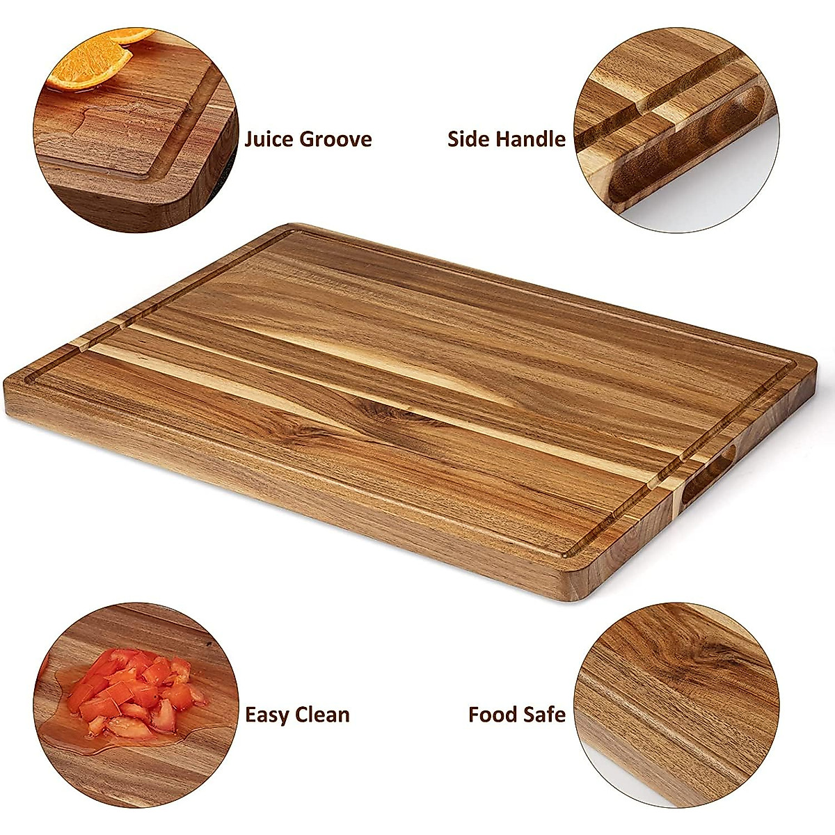 24 x 18 Inch Large Acacia Wood Cutting Board, Reversible Wooden Butcher Block Cutting Board with Juice Groove, Carving Board for Meat, Turkey, Charcuterie