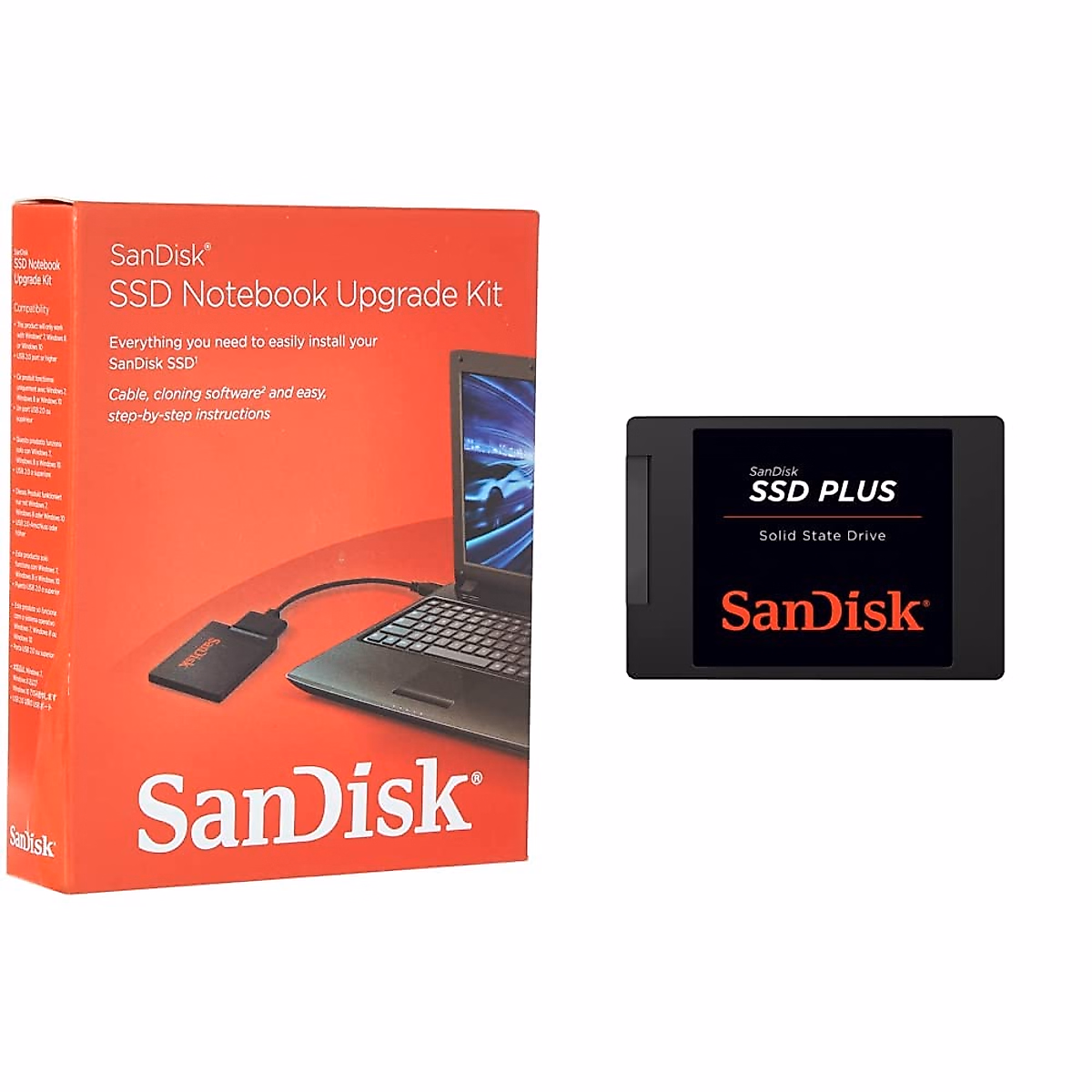 SanDisk SSD Notebook Upgrade Kit - SDSSD-UPG-G25 Black & SSD PLUS 240GB Internal SSD - SATA III 6 Gb/s, 2.5"/7mm, Up to 530 MB/s - SDSSDA-240G-G26
