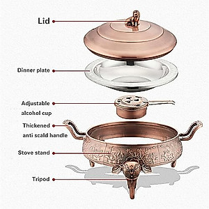 FLTRGO Retro Round Chafing Dish, Stainless Steel Buffet Server Warming Tray with Fuel Holders and Lid, for Birthday Party Wedding Celebration
