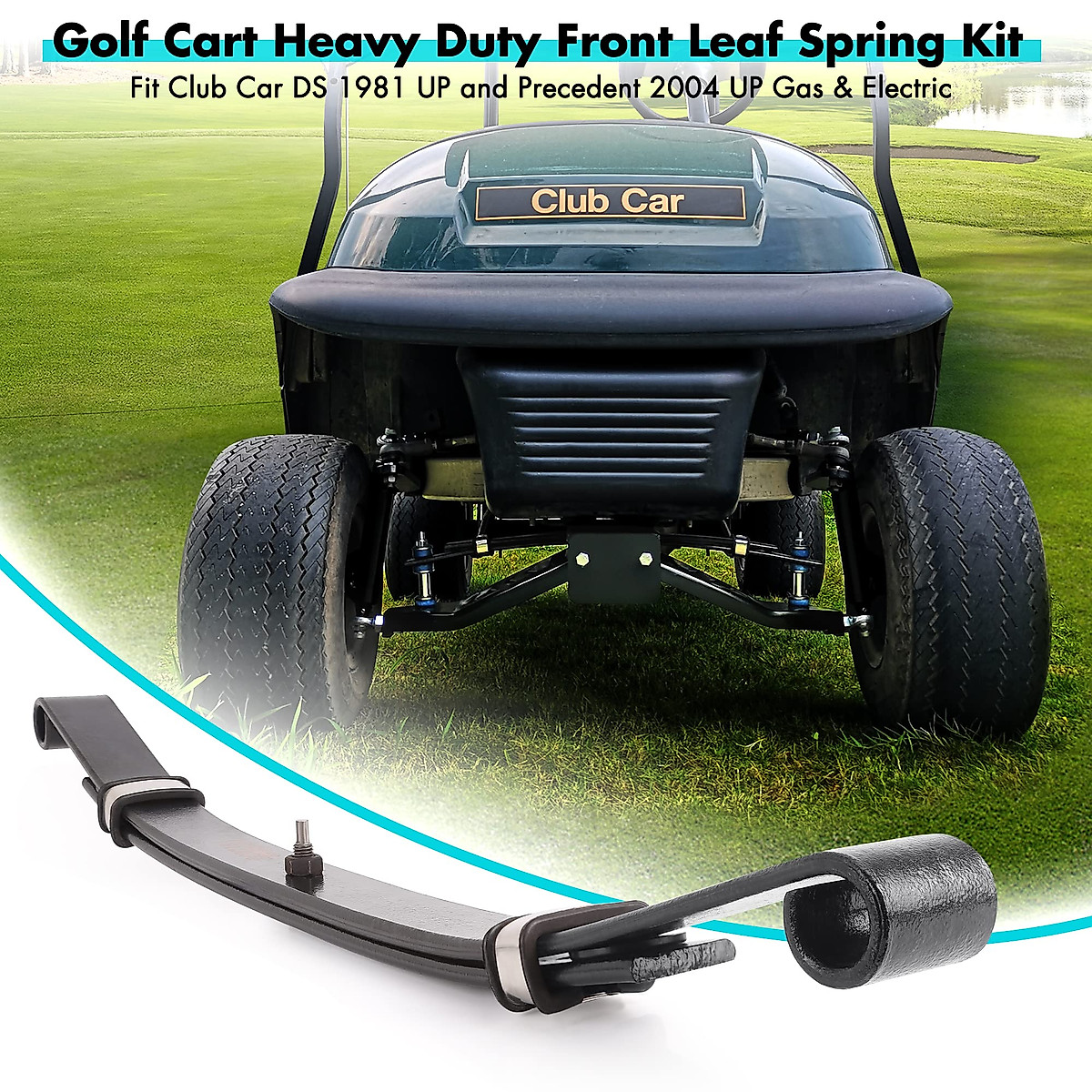 10L0L Golf Cart Heavy Duty Front 2-Leaf Spring Kit with Bushings & Sleeves for Club Car DS & Precedent 1981-Up, OEM 103628801