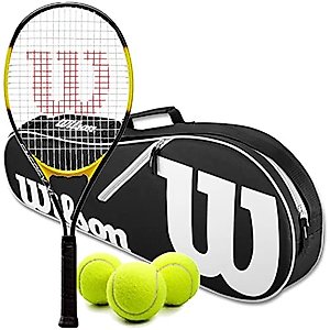 Wilson Energy XL 112 Pre-Strung Recreational Tennis Racquet Bundled with a Black Advantage II Tennis Bag and a Can of Tennis Balls
