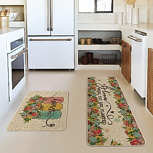 Artoid Mode Vases Flowers Hello Spring Kitchen Mats Set of 2, Home Decor Low-Profile Kitchen Rugs for Floor - 17x29 and 17x47 Inch