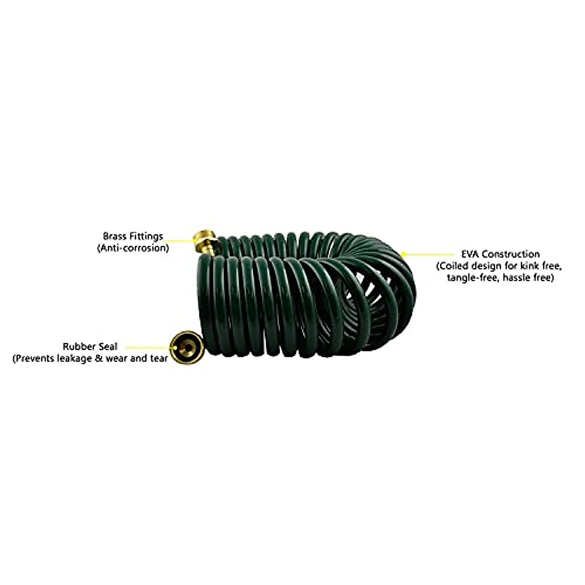 Instapark GHN-06-25 Heavy-Duty EVA Recoil Garden Hose 25ft with 7-Pattern Spray Nozzle, Green, 25 Foot
