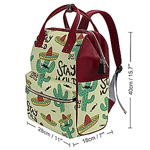 Cactus Drawing Stay Wild Diaper Bag Backpack Large Capacity Mommy Bags Multifunction Nappy Bag Travel Back Pack Red-Style