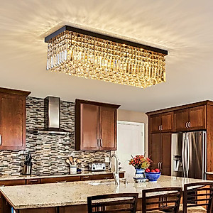 Saint Mossi 22010 5-Lights Modern K9 Crystal Chandelier, Island Design, Flush Mount Ceiling Light, H9 x W10 x L31, Clear Crystal & Pearl Black Finish