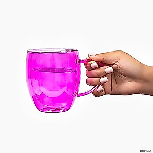 Dragon Glassware x Barbie Glass Coffee Mugs, Pink and Magenta Double Wall Insulated Cups, Keeps Beverages Hot or Cold Longer, 16 oz Capacity, Set of 2