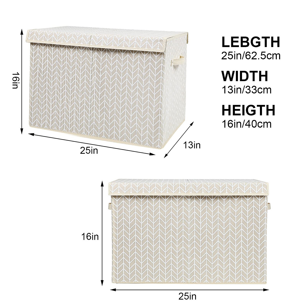 Mayniu Large Toy Storage Box Chest with Lid, Sturdy Toys Boxes Bin Organizer Baskets for Nursery, Closet, Bedroom, Playroom 25"x13" x16" (Beige)