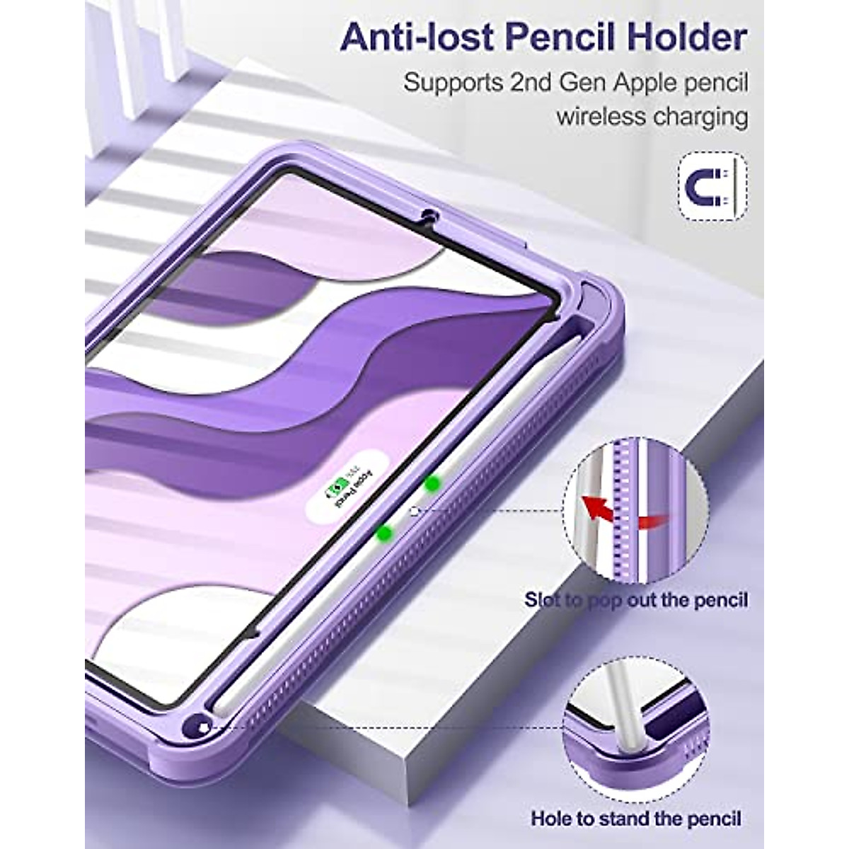 ONPINT Case for iPad Mini 6 2021, [Built in Screen Protector] [Auto Sleep/Wake] [Pencil Holder] Lightweight Leather Case Flip Cover with Stand for iPad Mini 6th Gen 8.3 Inch, Purple