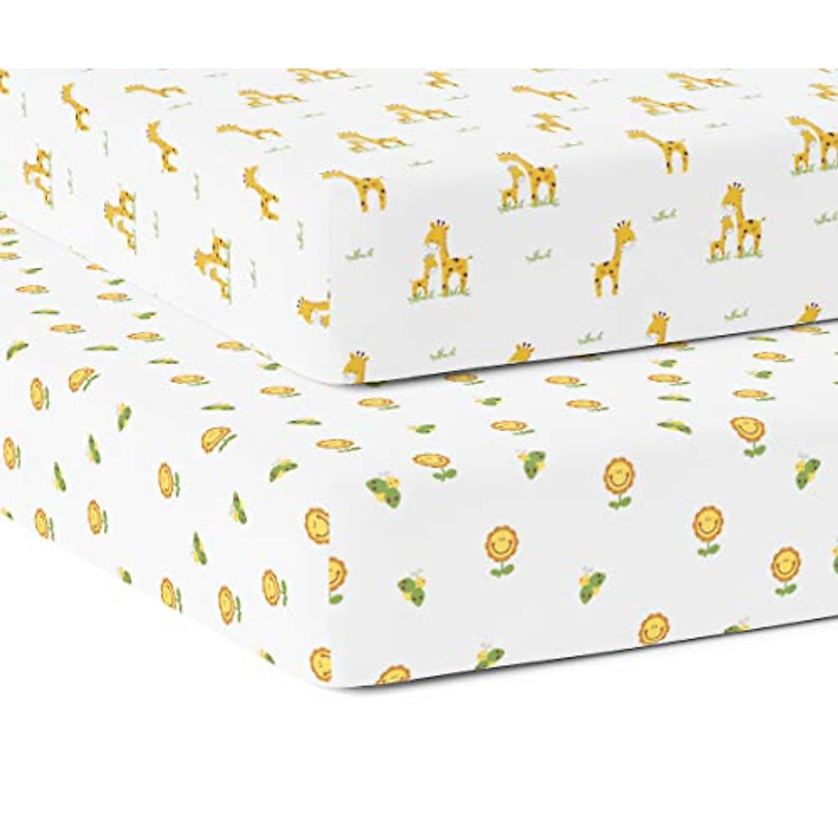 TWC Baby Crib Sheets | Organic Cotton Fitted Bassinet Sheet | 38"x24" | Soft, Smooth, Breathable & Twill Fabric - Giraffe and Flower