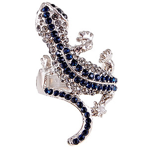 Alilang Adjustable Silvery Tone Dark Blue Rhinestones Lizard Reptile Ring
