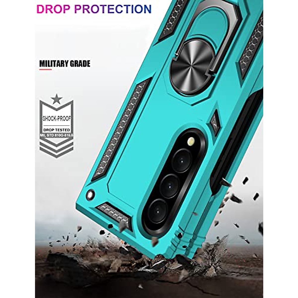 IKAZZ Galaxy Z Fold 3 Case,Samsung Z Fold 3 Cover Military Grade Shockproof Heavy Duty Protective Phone Case Pass 16ft Drop Test with Magnetic Kickstand for Samsung Galaxy Z Fold 3 Turquoise