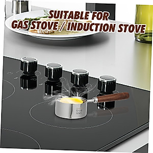 Alipis Butter Warmer, Stainless Steel Small Sauce Pan with Wooden Handle, Butter Chocolate Melting Coffee Milk Warmer Pot with Pouring Spout (125ML, 4.22OZ)