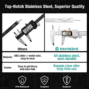 Raynesys Digital Caliper 12 inch 300mm Micrometer Caliper All Stainless Steel Electronic Diameter Measuring Tool with Large LCD Screen for Household/Jewelers/DIY