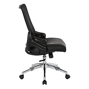Office Star EMH Series Screen Back Adjustable Office Desk Chair with Built-in Lumbar Support and Padded Flip Arms, Black Bonded Leather
