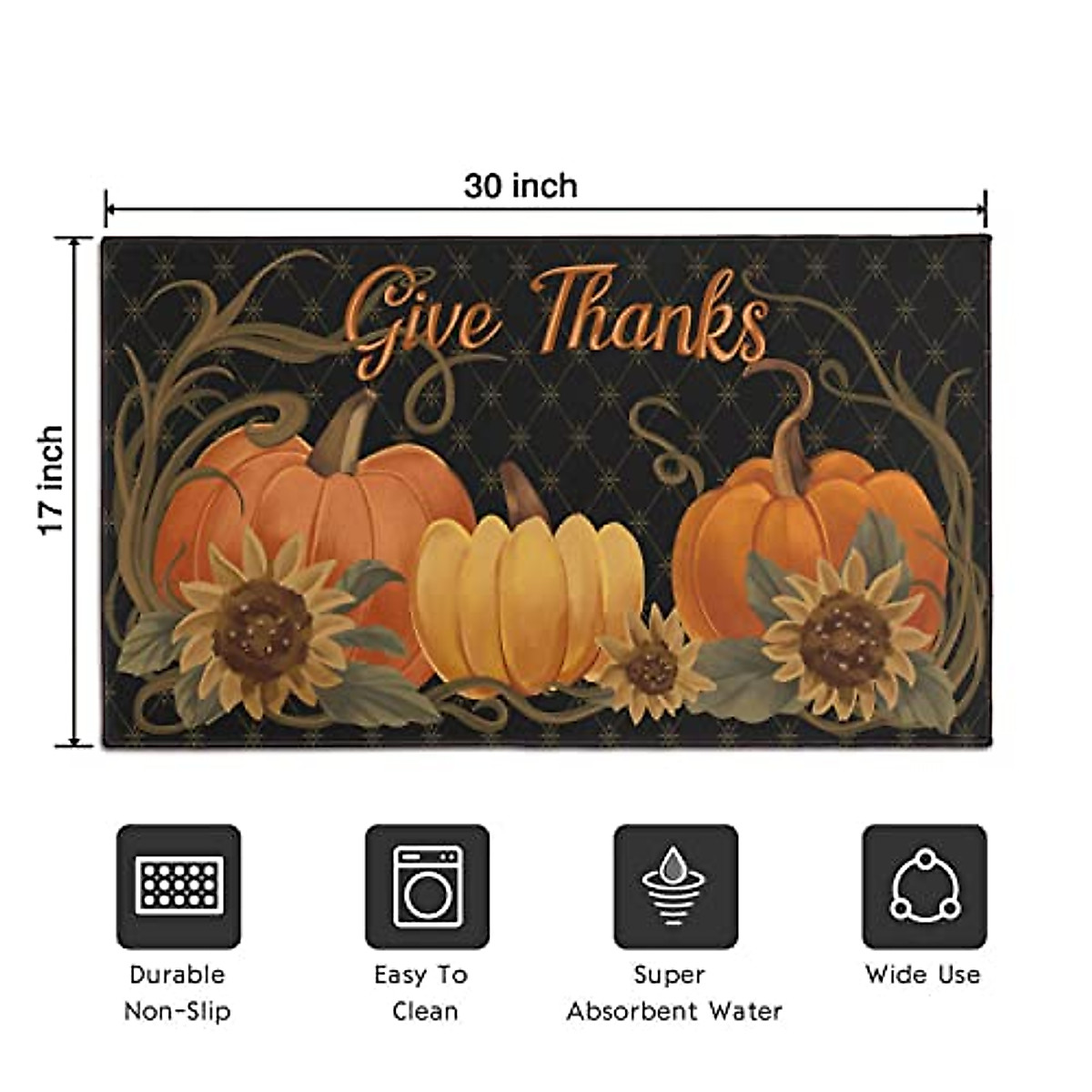 Xiumei Pumpkin Sunflower Welcome Mat Fall Thanksgiving Doormat Give Thanks Outdoor Rug Non Slip Entrance Outdoor Indoor Doormat 30" x 17"