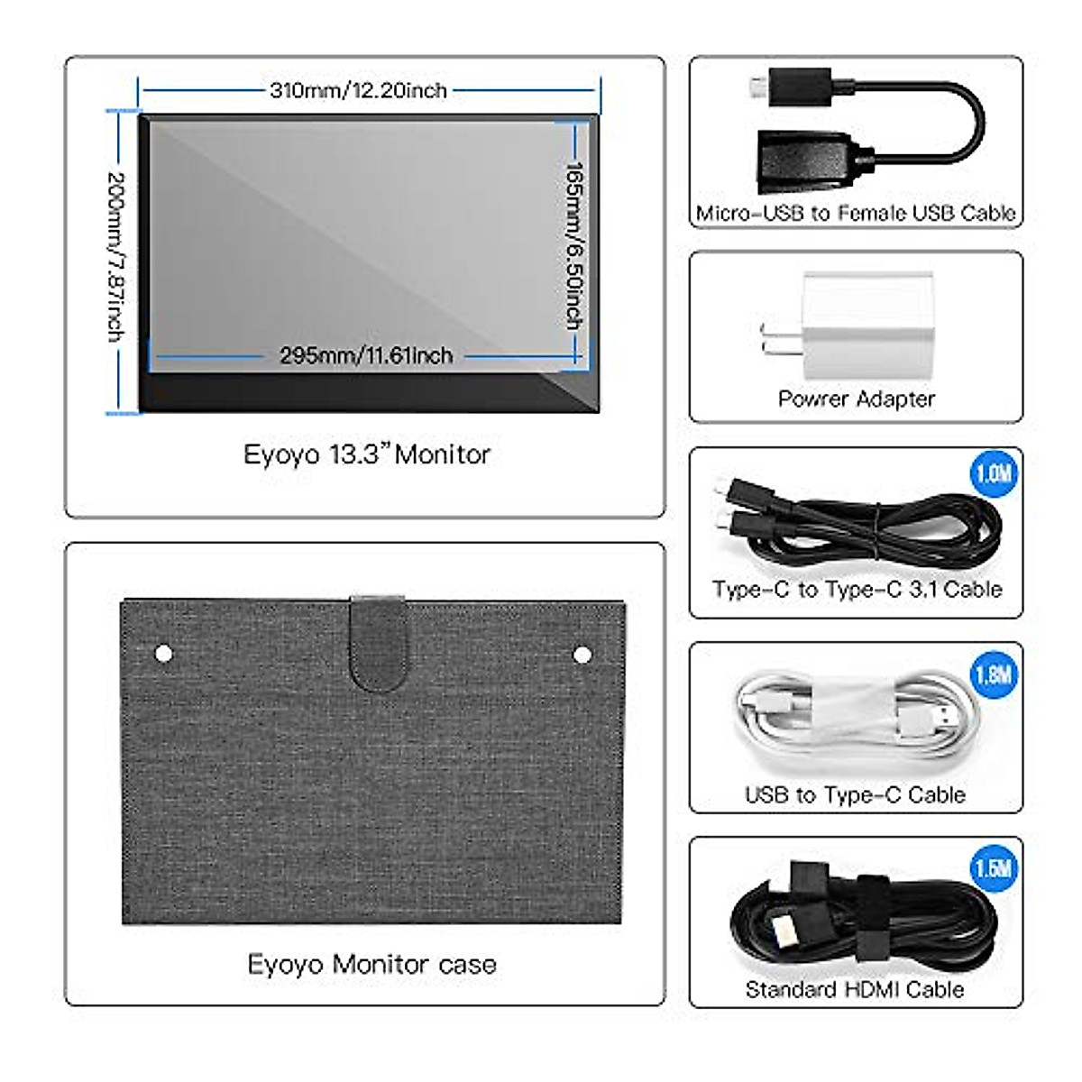 Eyoyo 13.3 inch USB C Touchscreen Monitor 1920x1080 IPS Portable Monitor Second Monitor for Laptop PC Mini PC Screen w/USB-C & HDMI Input