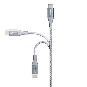 Amazon Basics Aluminum Braided 100W USB-C to USB-C 2.0 Cable with Power Delivery - 3-Foot, Gray