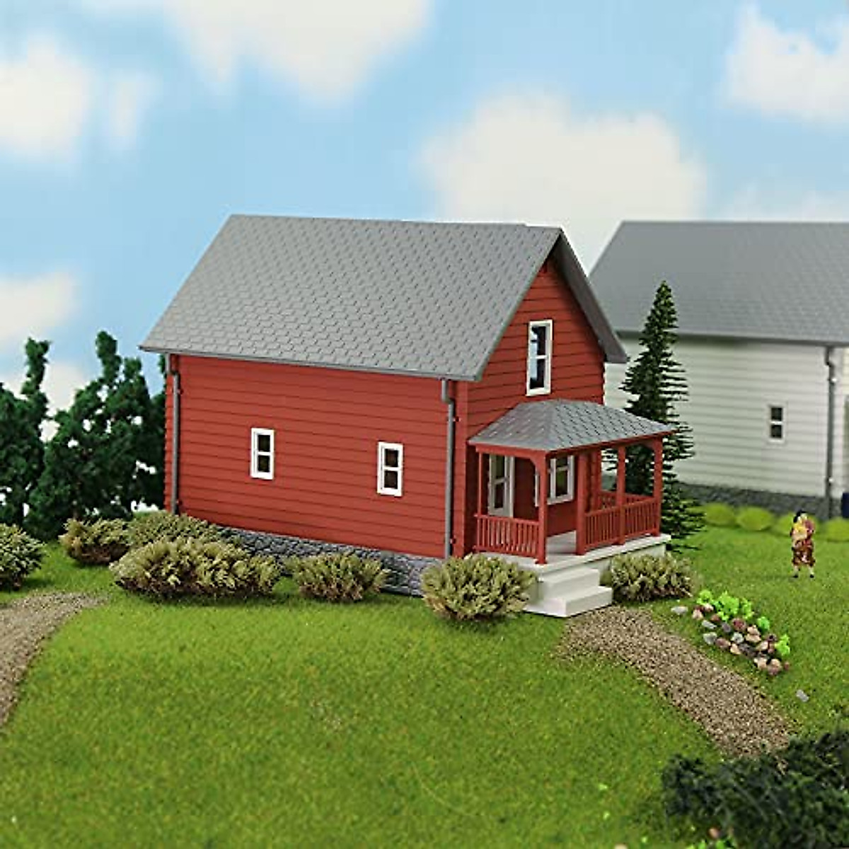 N Scale Model Building 1:160 Residential Modern House Assembled Architectural for Model Train Layout Diorama JZN01 (Red)