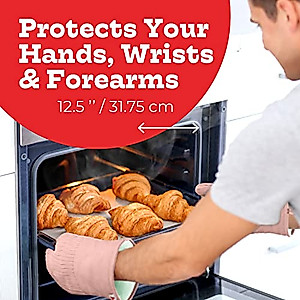 Big Red House Silicone Oven Mitts Heat Resistant Kitchen Gloves with Fingers, Professional Grade Protection for Hot Cooking, Baking - Pink Pair