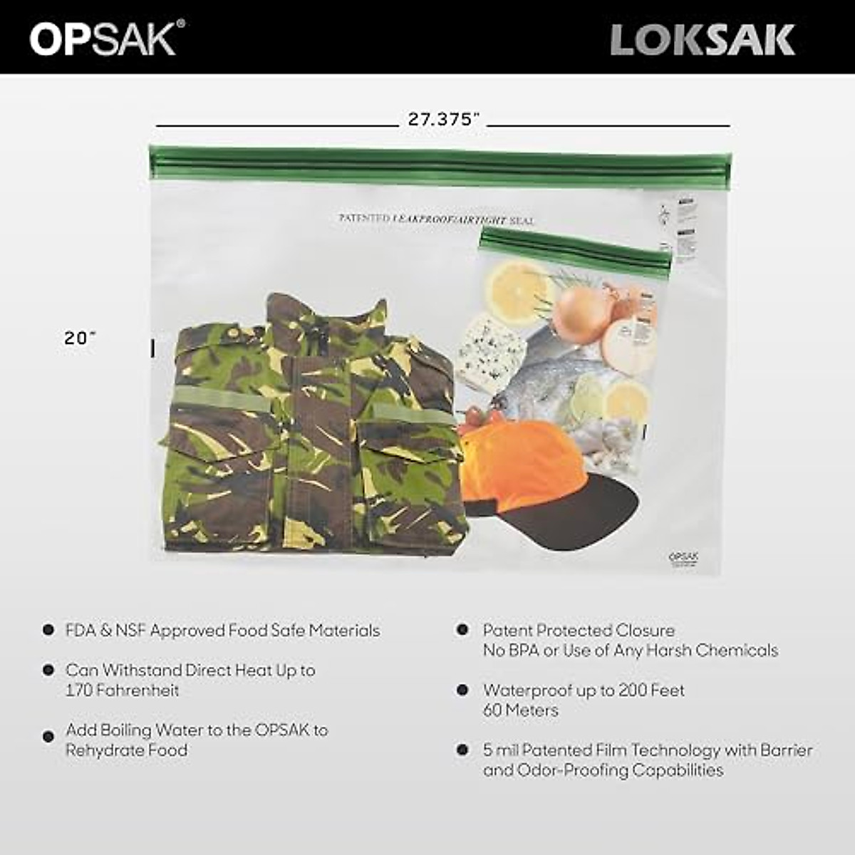 LOKSAK - OPSAK Odorproof Dry Bags for Backpacking, Hiking and Storage- Resealable Reusable and Recyclable Storage Bags (2 pack 28 in x 20 in)