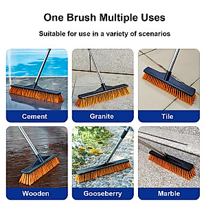 Xifando Heavy-Duty Push Broom Brush - 24" Wide, 65" Long Handle, Stiff Bristles - Perfect for Bathroom, Kitchen, Patio, Garage, Deck, Concrete, Wood, Stone, and Tile Floors (24" Black+Orange)