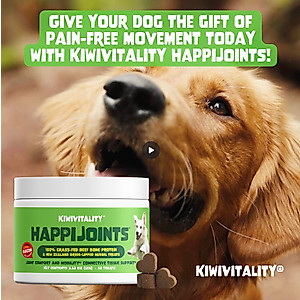 HappiJoints Hip and Joint Supplement Treats for Dogs, Cats • 100% Grass-Fed Beef Bone Collagen New Zealand Green-Lipped Mussels • 50 Treats