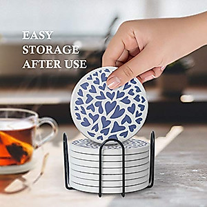 Absorbing Stone Coasters for Drinks Cork Base, with 2 Holder, for Housewarming, Apartment Kitchen Room Bar Decor, Suitable for Wooden Table, Set of 16 (Blue)