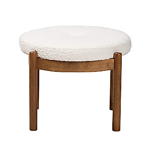 Baxton Studio Iliana Footstool, One Size, White/Walnut Brown