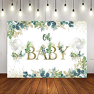 Mocsicka Oh Baby Greenery Backdrop for Boy Greenery Gender Neutral Baby Shower Photography Background Vinyl Green Leaves Baby Shower Backdrops Decorations for Boys (7x5ft)