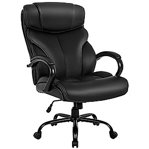 Office Chair Big and Tall 500lbs Wide Seat Desk Chair with Lumbar Support Arms High Back PU Leather Executive Task Ergonomic Computer Chair for Back Pain (Black)