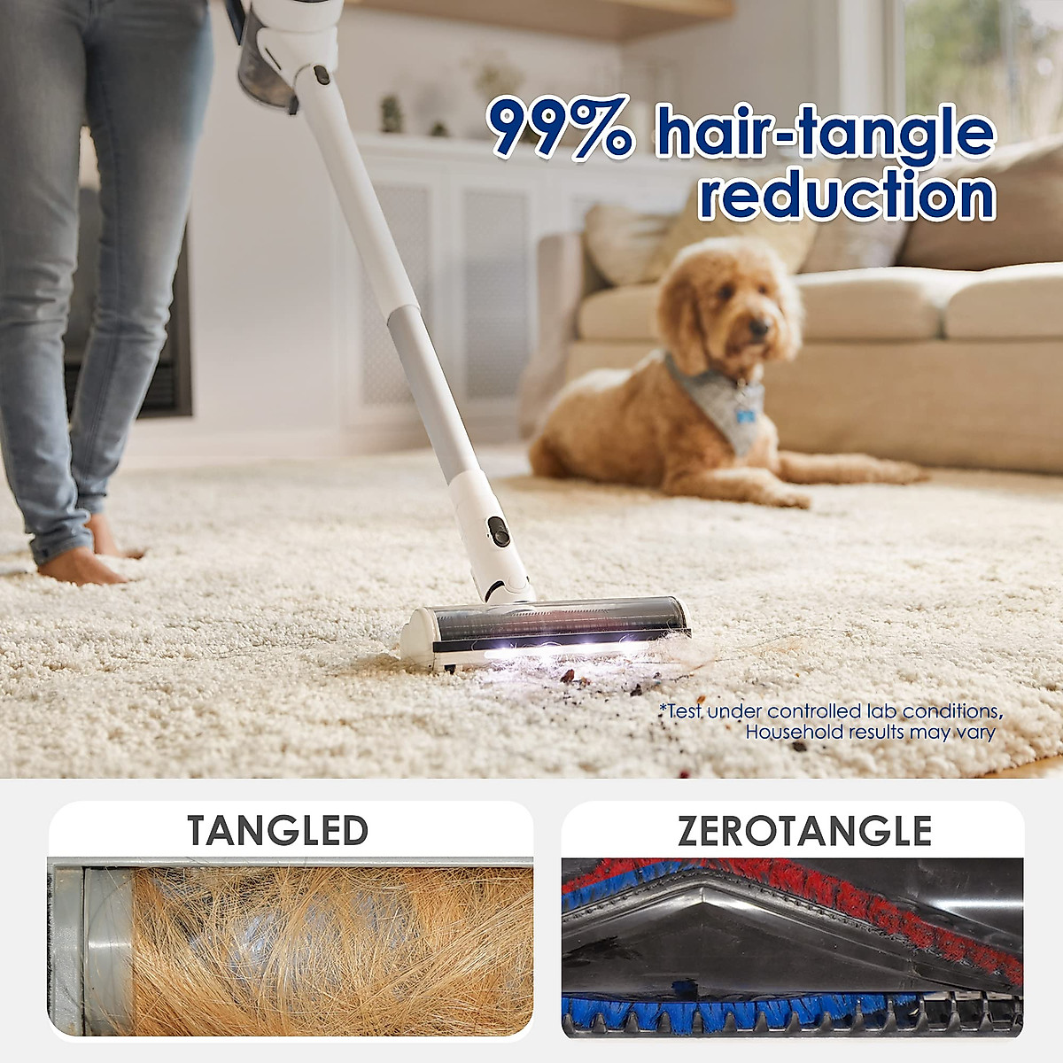 Tineco Pure ONE S15 Pet Ex Smart Cordless Vacuum Cleaner, Stick Vacuum with ZeroTangle Brush & Long Runtime, for Hard Floor and Carpet, Pet Hair Cleaning with Led Headlights