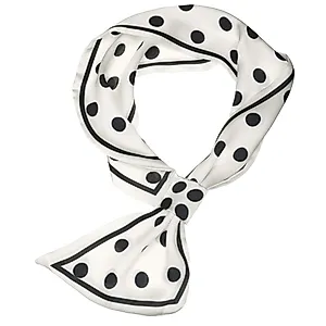 Allegra K Women Polka Dots Bevel Small Skinny Scarf Oblique Neck Scarves Double-Sided Neckerchief White