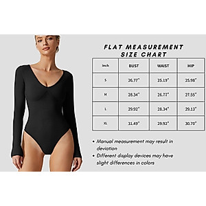 QINSEN Women's High Waist Seamless Slimming Fit Shirt Long Sleeve V Neck Bodysuit Top Black S