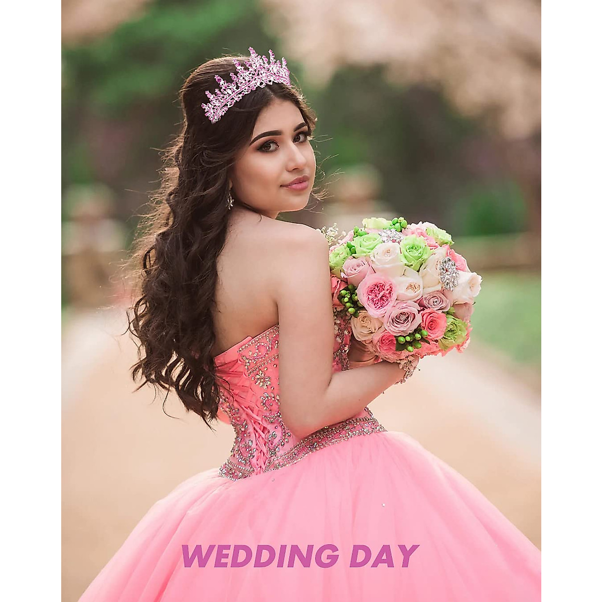 TOBATOBA Pink Crown Pink Tiara, Pink Crystal Tiaras and Crowns for Women, Wedding Tiara for Bride Princess Tiara, Royal Queen Crown Quinceanera Headpieces for Birthday Prom Pageant Halloween Cosplay