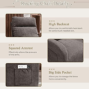 Deolme 360 Swivel Accent Glider Rocking Chair, Comfy Tufted Upholstered Glider Rocker for Nursery, Modern Armchair with Tall Back and Side Pocket for Living Room, Bedroom (Dark Gray)