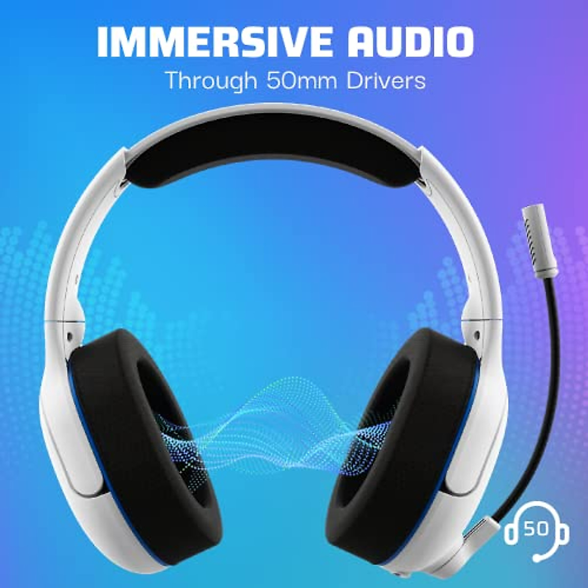 PDP AIRLITE PRO Wireless Power Stereo Gaming Headset with Noise Cancelling Microphone: Compatible with PS5/PS4/PS3 Console/PC, Comfortable Lightweight Headphones, Long Battery Life (Frost White)