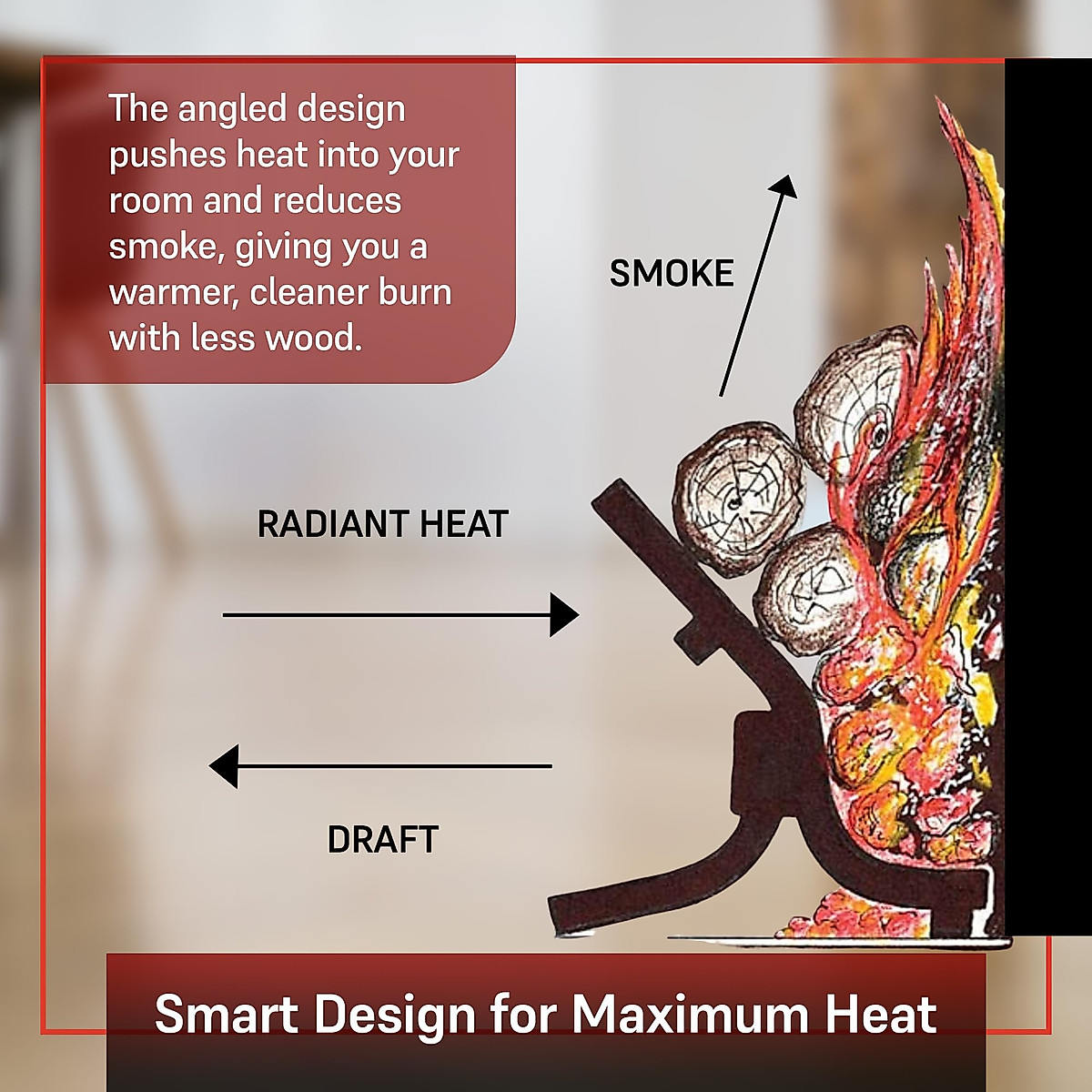 Grate Wall of Fire Model M-5 Smoke-Free Fireplace Grate – 21" Wide, 15" Tall, Heavy-Duty Alloy Steel – Boosts Heat Output, Reduces Smoke – Fits Fireplaces with 21" Rear Width or More – Made in USA