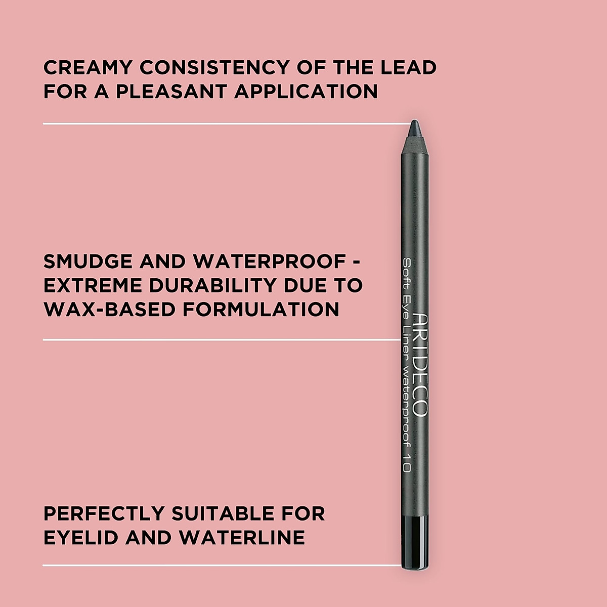 ARTDECO Soft Eyeliner Waterproof - Black N°10 - Creamy Consistency - Glides onto Eye - Smudge-Proof & Waterproof - Long Lasting Wax-Based Formula - Eyeliner Pencil - Eye Makeup - Kajal - 0.04 Oz