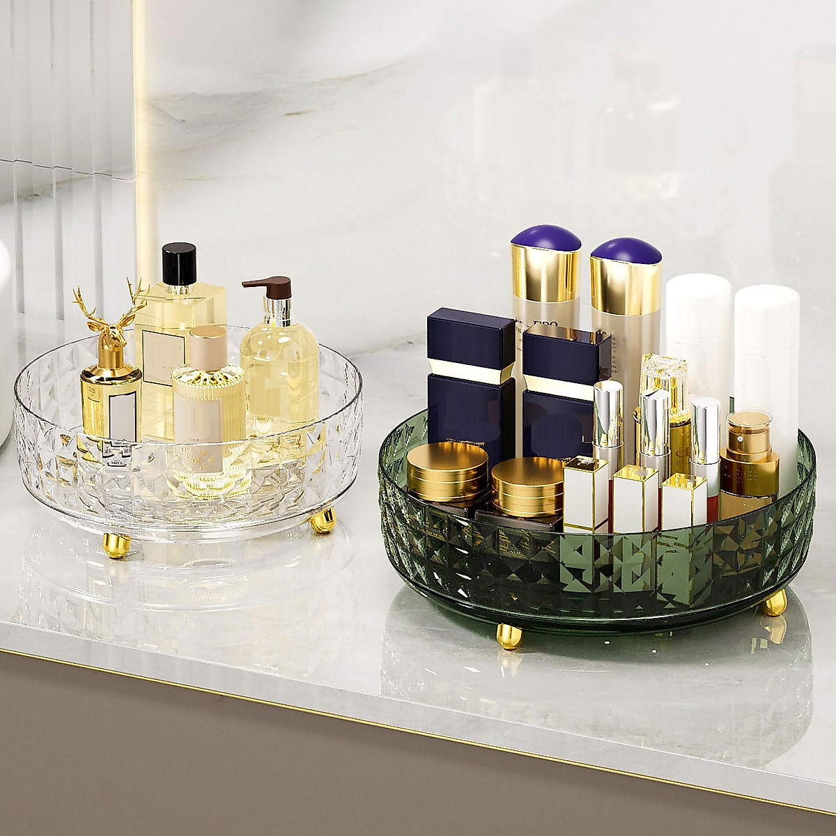 Non Skid Lazy Susan Turntable, 1 Tier Non Skid Spice Rack Turntable, 9 Inch Spinning Organizer, 360 Degree Rotating Seasoning Organizer for Kitchen, Pantry Cabinet, Refrigerator, Dark Green