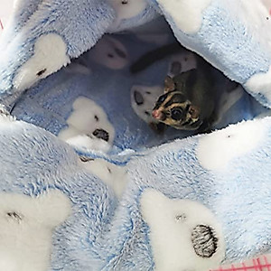 Littledropet Thick Fleece Ferret Sugar Gliders Hammock Pouch Sack Swing Hanging Bed for Rat Guinea Pig Squirrel and Other Small Animal (L(13.7inch), Blue)