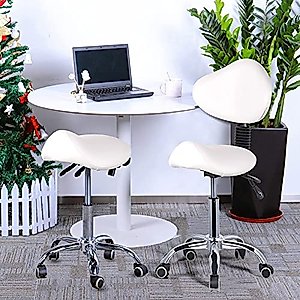 Height Adjustable Saddle Stool with Back Support, Ergonomic Hydraulic Swivel Rolling Chair with Removable Backrest for Beauty Salon Massage Dental Clinic Office, White