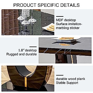 63" Marble Dining Table for 6 People,63" Kitchen Table with Imitation Marble Grain MDF Table Top & U-Shaped Supports & Grey Wooden Base Modern Dining Room Table Grey Dining Table