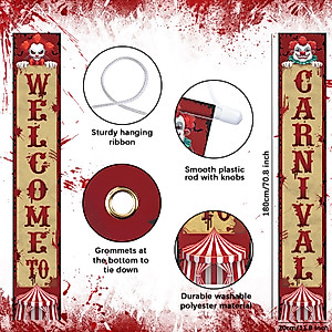 Halloween Decoration Evil Circus Clown Carnival Porch Banner,WELLCOME TO CARNIVALC Clown Sign Hangging Bloody Splatter Carnival Decor Triangle Bunting Flag for Halloween Decoration Carnival Birthday