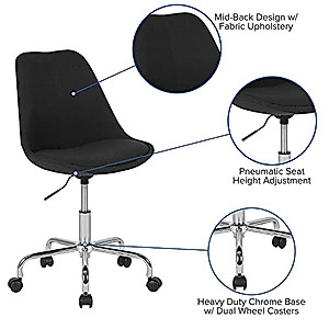 Flash Furniture Aurora Series Mid-Back Black Fabric Task Office Chair with Pneumatic Lift and Chrome Base