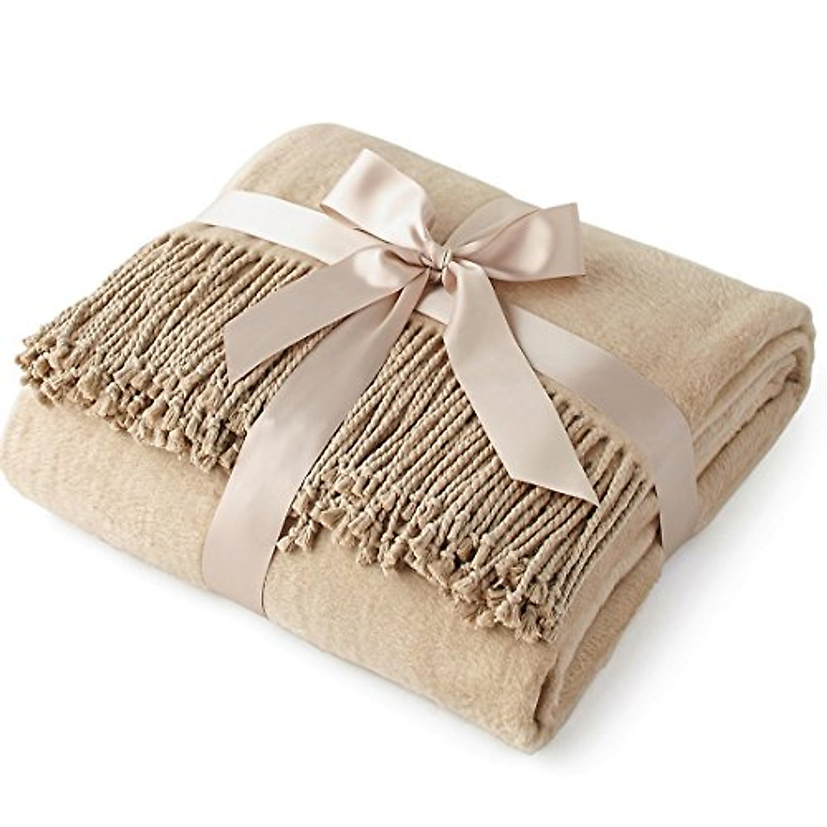 Luxury Pure 100% Mulberry Silk Throw, Genuine Natural 100% Silk Oversized Super Soft Plush Blanket in Ivory or Beige (Almond)