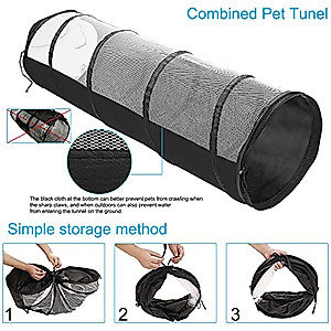 Zhilishu Small Animal Playpen, Portable Guinea Pig Playpen Pet Playpen Kitten Playpen with Double Zippered Cover Indoor Outdoor for Bunny, Rabbit, Hamster Connect Tunnel(Black)