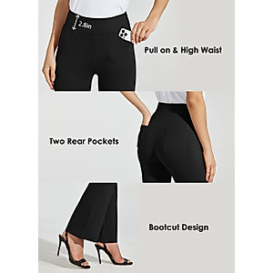 Willit Women's Yoga Dress Pants Bootcut Work Slacks Stretch Office Casual Flare Pants Regular 4 Pockets 30" Black S